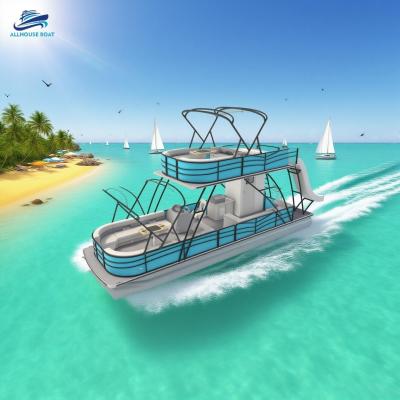 China Luxury Blue Double Deck Pontoon Boat with Slide, Bar, Toilet, Shower, Ambient Lights, Party Boat for Sale for sale