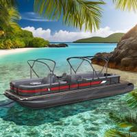 China Luxury Black Pontoon Boat with Red White Panel 2.3/2.6m Width and 0.635m Tube Diameter for Family Party Cruise for sale