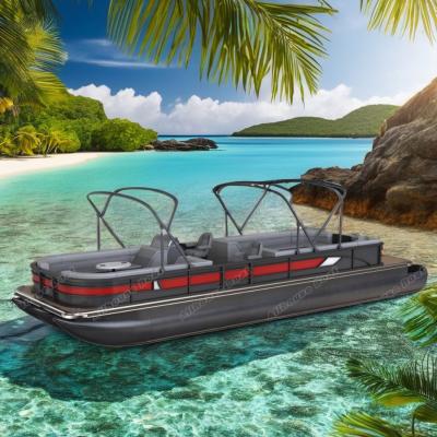 China Luxury Black Pontoon Boat with Red White Panel 2.3/2.6m Width and 0.635m Tube Diameter for Family Party Cruise for sale