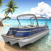 China Blue White Panel Pontoon Boat with Four Side Sofa Seating for 18-22 People Luxury Leisure and Party Use for sale