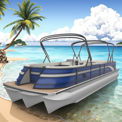 China Blue White Panel Pontoon Boat with Four Side Sofa Seating for 18-22 People Luxury Leisure and Party Use for sale