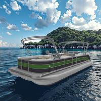 China 29FT Aluminum Pontoon Boat with 100HP/250HP Engine Power 3.0mm Material Thickness and 20mm Deck Thickness for sale