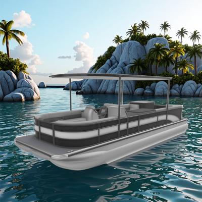 China 27FT Length Luxury Black White Pontoon Boat with 2.3/2.6m Width and 0.635m Tube Diameter for sale