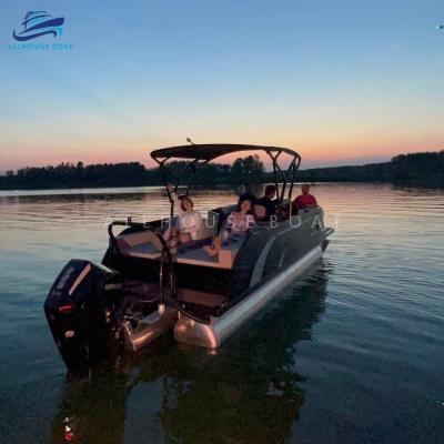 China Aluminum Hull Material Fiberglass Pontoon Boat with 2.3m*8.2m Size and Bimini Top for Comfortable Water Adventures for sale