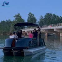 China Fiberglass Pontoon Boat with LED Navigation Lights Aluminum Hull and Single Layer Deck for sale