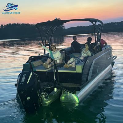 China 90-250 Hp Fiberglass Pontoon Boat with LED Navigation Lights and Optional Stereo System for sale