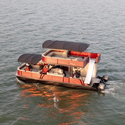 China Double Decker Pontoon Boat with 12 Cup Holders and Aluminum Construction for Lightweight Durability for sale