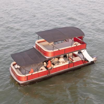 China 12 Cup Holders Double Decker Pontoon Boat with Under-seat Storage and Double Layer Build for Extended Water Excursions for sale