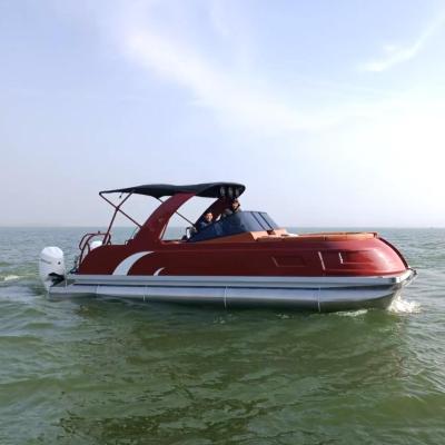 China 150HP 26FT Fiberglass Pontoon Boat with Bimini Top Included for Recreational and Commercial Use for sale