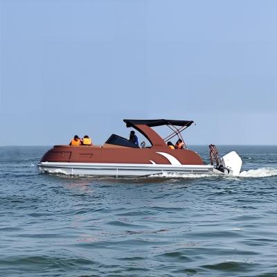 China 26FT Fiberglass Pontoon Boat with 150HP Outboard Motor and Multiple Storage Compartments for Commercial and Recreational Use for sale