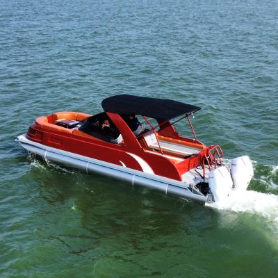 China 26FT Fiberglass Pontoon Boat with 150HP Max Horsepower and Bimini Top Included for Recreational Use for sale