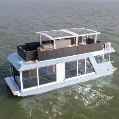 China 11.5m Length Aluminum Construction Floating Boat Hotel with TV Entertainment for Luxury Waterfront Stays for sale
