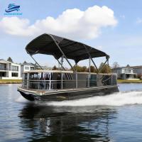 China 19FT Single Layer Pontoon Boat with Dual Bimini and Marine Grade Aluminum for Leisure Cruising for sale