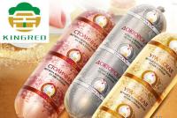 China Kingred PVDC Artificial Sausage Casings 20-60um Yellow Printed Steam Cooked for sale