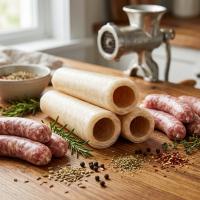China Edible Collagen Sausage Casings 20mm Food Grade HALAL Certified Uniform Size Tender Taste Fried Sausage for sale