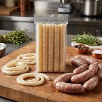 China Edible Collagen Sausage Casings 22mm Food Grade HALAL Certified Uniform Size Tender Taste Smoked Sausage for sale