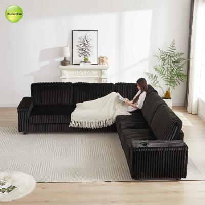 China Corduroy L - Shaped Sofa with USB Ports: Plush, Practical for Comfort & Device Charging for sale