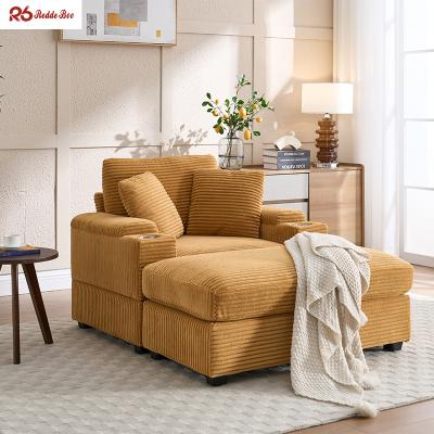 China Minimalist Multifunctional Plush Corduroy Sofa Couch Sets Tan Yellow For Apartment for sale