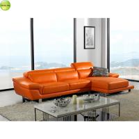 China Orange Genuine Leather Corner Sofa Furniture Sectional Couch U Shaped for sale