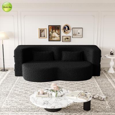 China Modern Minimalist Teddy Fabric Compressed Sofa Bed Space-Saving Living Room Furniture Convertible 2 Seater Sofa Folding Sofa Bed for sale