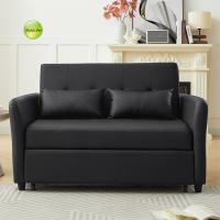 China Modern 3-in-1 PU Leather Convertible Sofa Bed with USB Charging Port Space-Saving Pull Out Sofa Bed For Living Room Furniture for sale