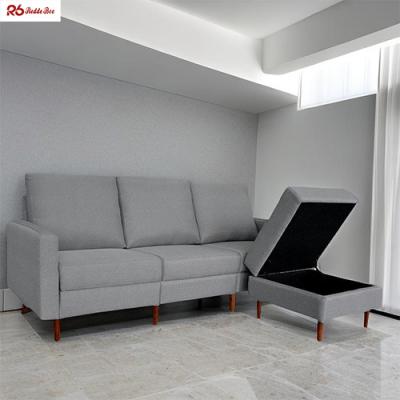 China Minimalist Design Linen Fabric 3 Seater Sofa with Ottoman for Apartment for sale