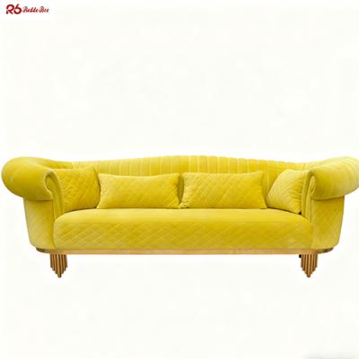 China Cushioned Linen Fabric Sofa White Velvet Settee With Radiating Legs Furniture for sale