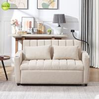 China Modern Fabric Pull Out Sofa Bed with USB Charging Port & Cup Holder Saving-Sapce 2 Seater Sofa Convertible Sleeping Folding Sofa Bed for sale