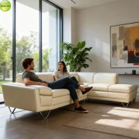 China Contemporary  Cream Leather 88 Inch Sectional Sofa 4 Seater Home Furniture for sale