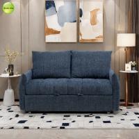 China Modern Blue Fabric Pull Out Sofa Bed Space-Saving 2 Seater Living Room Sofa Convertible Sleeping Foldable Sofa Bed for sale