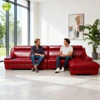 China Bold Red Leather L - Shaped Sofa: Vibrant, Plush – Perfect for Lively Conversations for sale