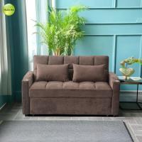 China Elegant Velvet Fabric Sofa Bed with USB Charger & Cup Holder 2 Seater Living Room Sofa Convertible Sleeping Pull Out Sofa Bed for sale