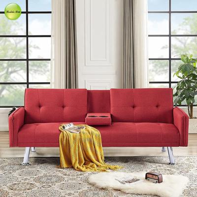 China Modern Linen Fabric Foldable Sofa Bed With Cup Holder 2 Seater Living Room Sofa Convertible Sleeping Sofa Bed for sale