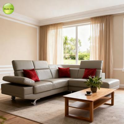 China Modern Gray Leather L - shaped Sofa: Smooth Upholstery, Mobility - friendly Wheels – Redefine Living Room Comfort for sale