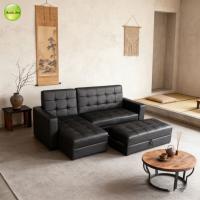 China Multifunctional L Shape Sofa For Living Room Linen Fabric Sofa Convertible Sleeping Foldable Sofa Bed With Storage Ottoman for sale