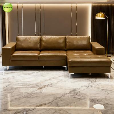 China Leather Sectional: Where Chrome Elegance Meets Timeless Comfort – Redefine Your Luxury Living for sale