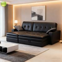 China Multi-Functional PU Leather L-Shaped Corner Sofa For Living Room Convertible Sleeping Foldable Sofa Bed with Storage Chaise & Ottoman for sale