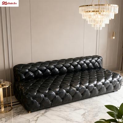 China Chesterfield Full Tufted Leather Sofa Couch 3 Seater For Reception Room for sale