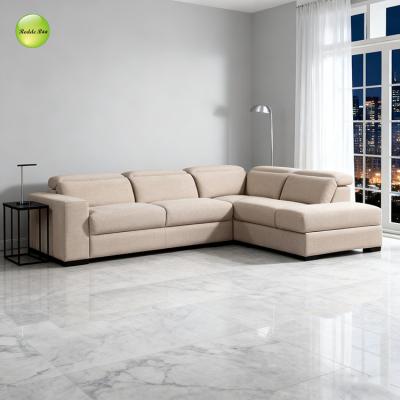 China Ergonomic Beige L Shaped Sectional Sofa Velvet Couch Moisture Resistant for sale