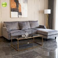 China Modular L Shaped Sectional Sofa Fluffy Couches Charcoal Grey Textured Fabric for sale