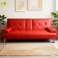 China Space Saving Multifunctional 2 Seater Sofa Bed Settee PU Leather With Cup Holder for sale