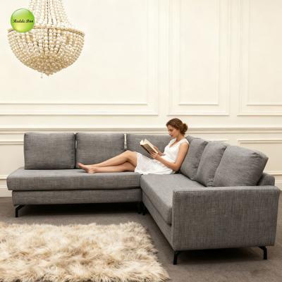 China L Shaped Slipcovered Sectional Sofa Couch Gray Fabric For Apartment OEM for sale