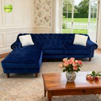 China Navy Chesterfield L Shaped Sectional Sofa Couch 35D Sponge Water Repellent for sale