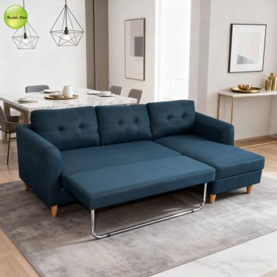 China Linen Fabric L-Shape Corner Sofa For Living Room Space-Saving Furniture Convertible Sleeping Pull-Out Sofa Bed for sale