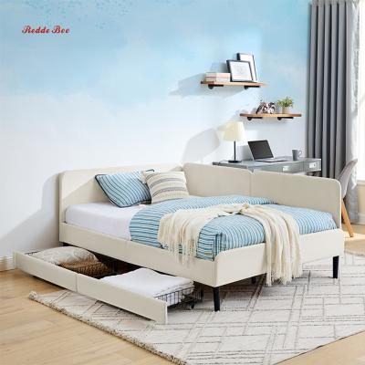 China Small Space Twin Upholstered Bed Frame With Underbed Drawers for sale