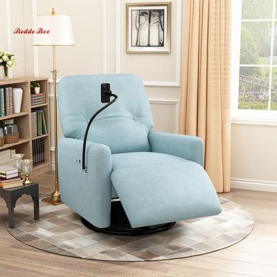 China Soft Electric Swivel Single Couch Recliner Power Reclining Sofa With Phone Holder for sale