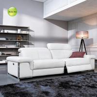China White Leather Power Reclining Sofa: Adjustable Headrest, Metal Base – Ideal for Bright Modern Living Spaces for sale