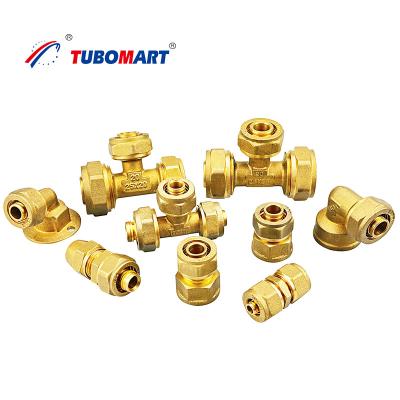 China Pex System Brass Water Line Compression Fitting Straight Elbow Tee Cross for sale