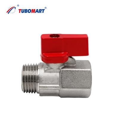 China Tubomart Brass Color Nickel Plated Screw Connection Brass Mini Ball Valve for Industrial Applications gas water for sale