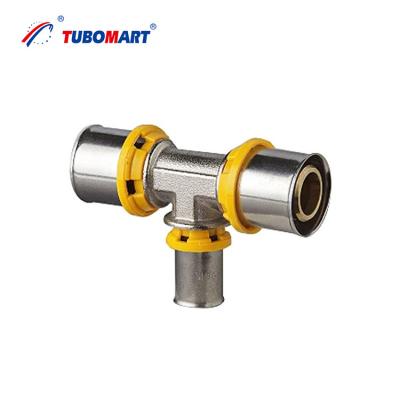 China TUBOMART OEM Popular Brass PEX-AL-PEX Pipe Press Fittings Equal Tee Gas Piping Solutions for sale